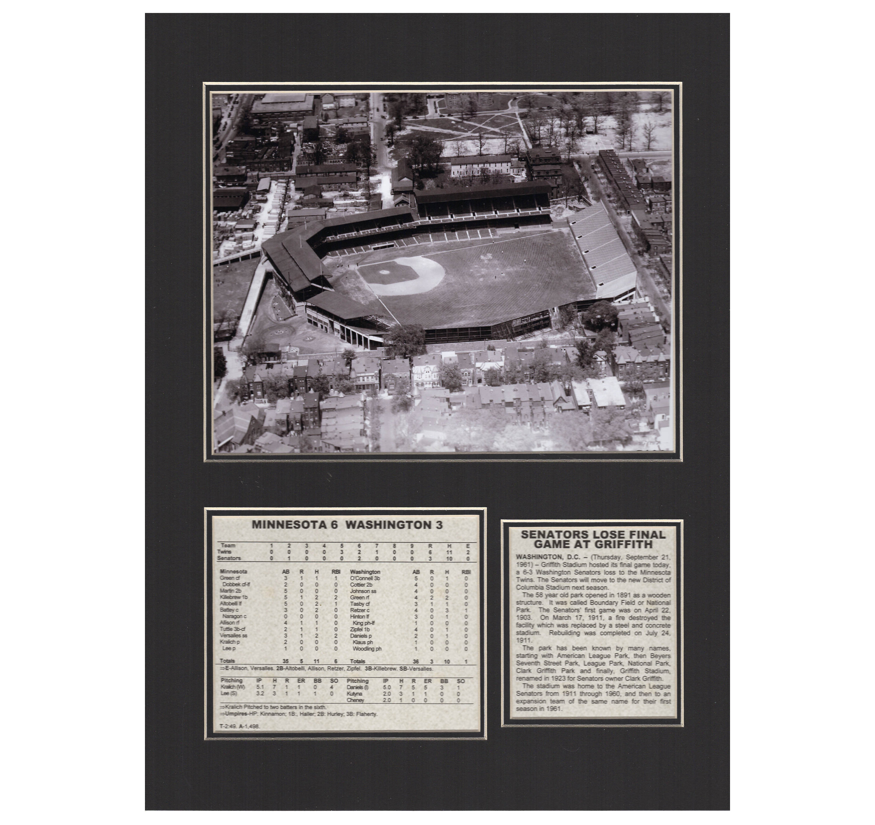Griffith Stadium last game Washington Senators Tribute | Etsy