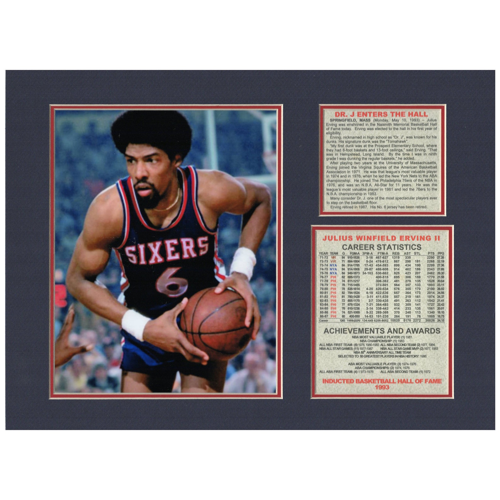 Julius Erving Dr J Philadelphia 76ers Basketball Hall of Fame Tribute ...