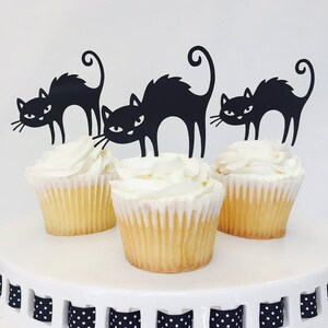 12 Black Cat Cupcake Toppers - Halloween - Halloween Party - Scary ...