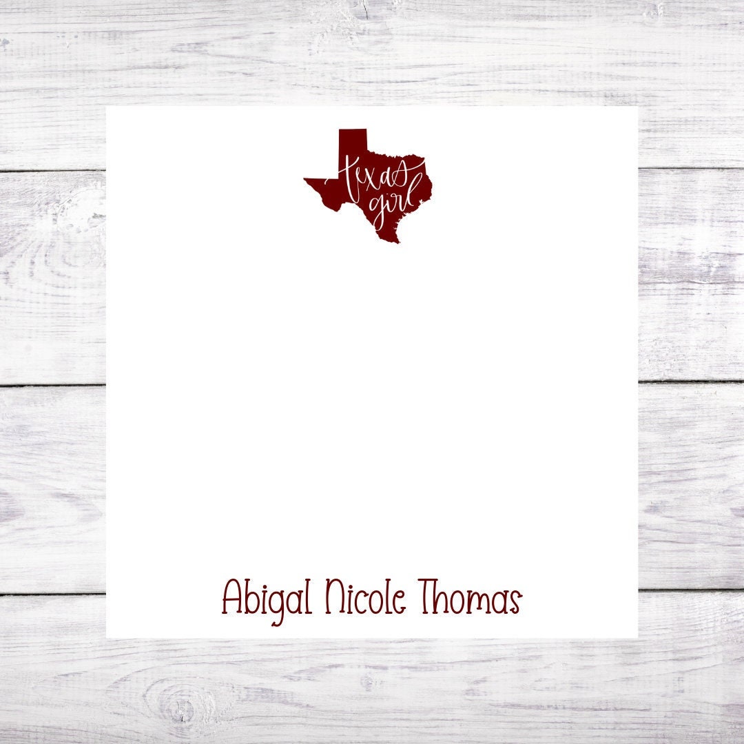 Personalized Texas Notepad, Maroon and White, Graduation Gift - Etsy