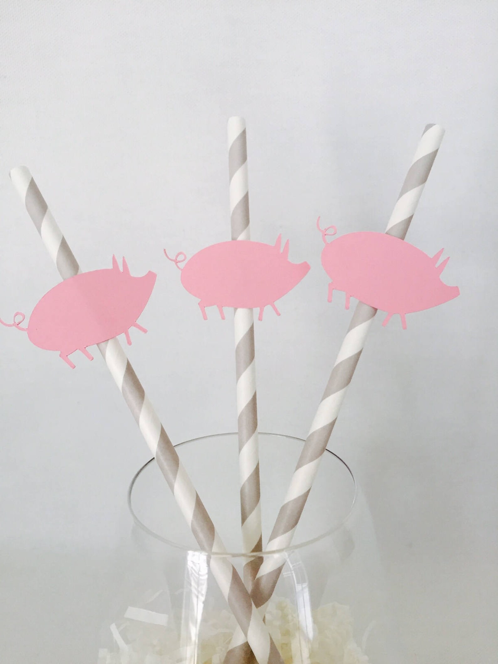 12 Pig Striped Party Straws BBQ Birthday Party Farm | Etsy
