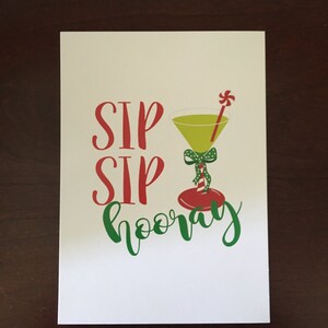 Sip Sip Hooray - Christmas Art Print - Party - Drinks - Martini - Red ...