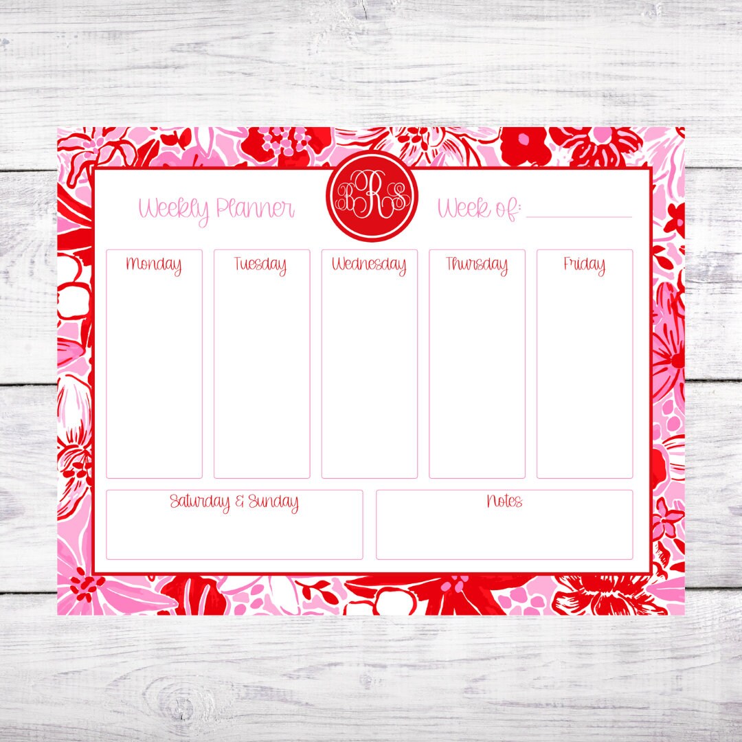 Monogram Weekly Planner Notepad, Office, Red, Preppy, Bright, New Job ...