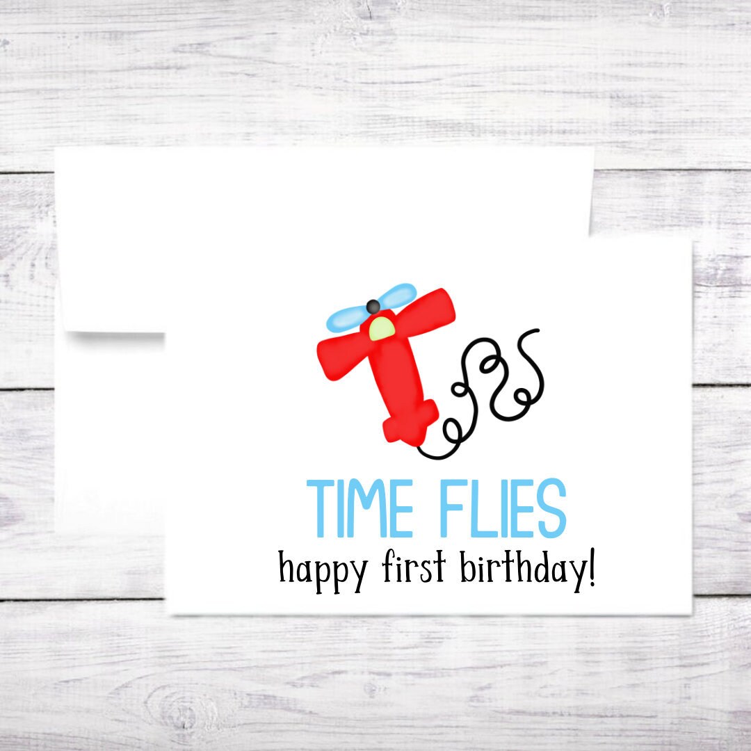 Airplane First Birthday Card: 'time Flies' Theme - Etsy