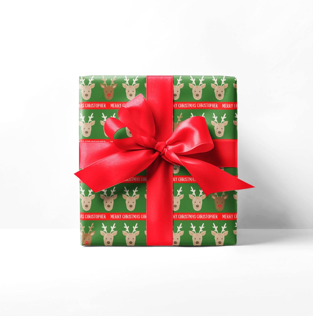 Personalized Rudolph Wrapping Paper, Kids Christmas Gift Wrap, Reindeer ...
