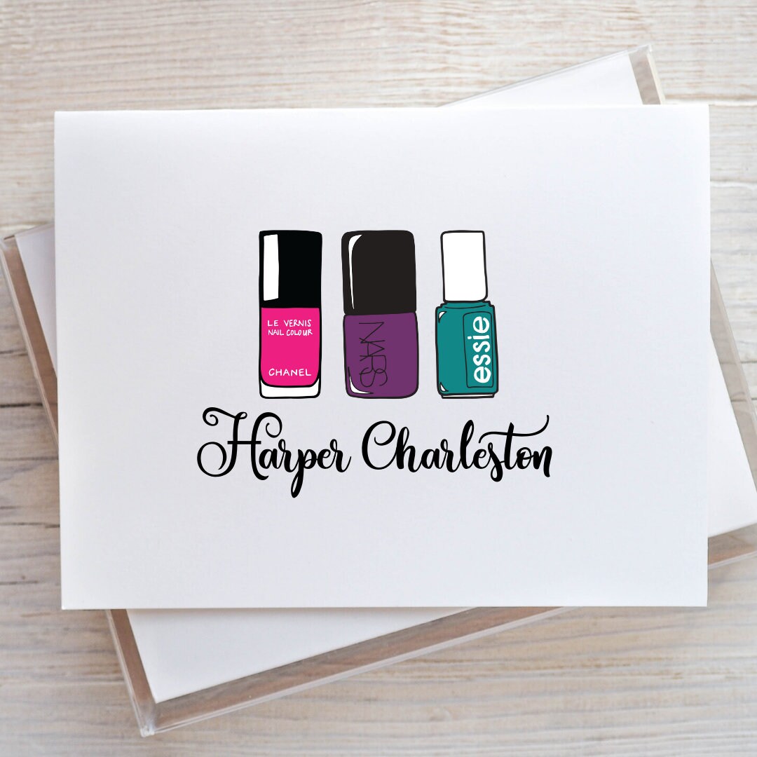 Personalized Nail Polish Note Cards: Girly Thank You Notes (set of 10 ...