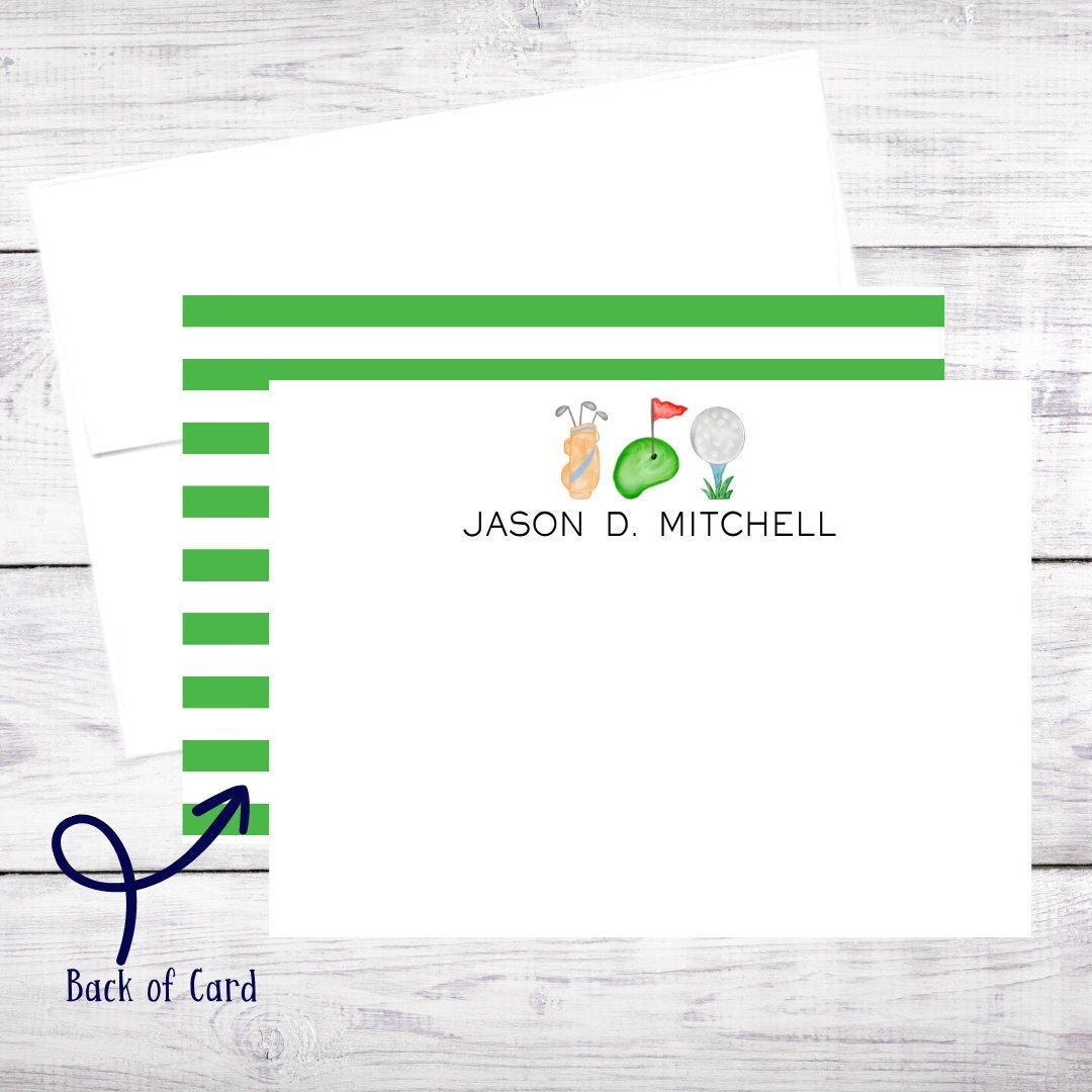 20 Personalized Flat Note Cards - Golf - Sports - Dad - Boy - Green ...