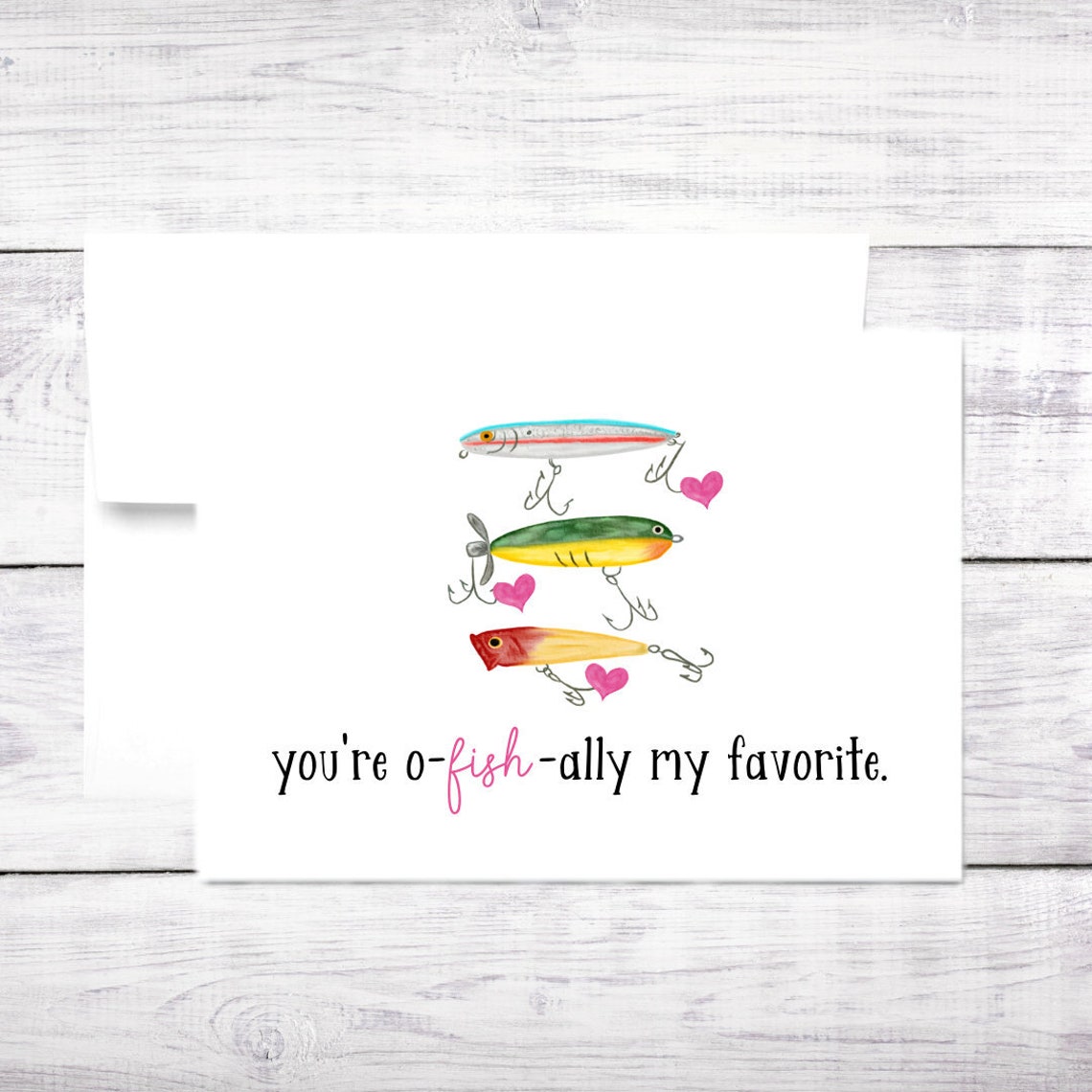 Valentine's Day Anniversary Card Fishing Hooked on | Etsy