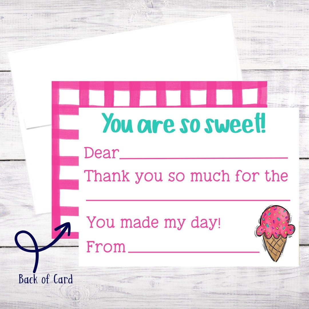 Ice Cream Thank You Notes: Fill-in-the-blank Cards for Kids - Etsy