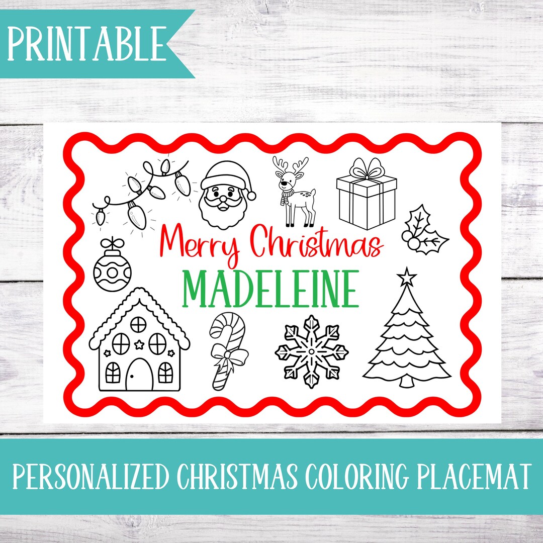 Personalized Kids Christmas Coloring Placemat, Activity Placemat ...