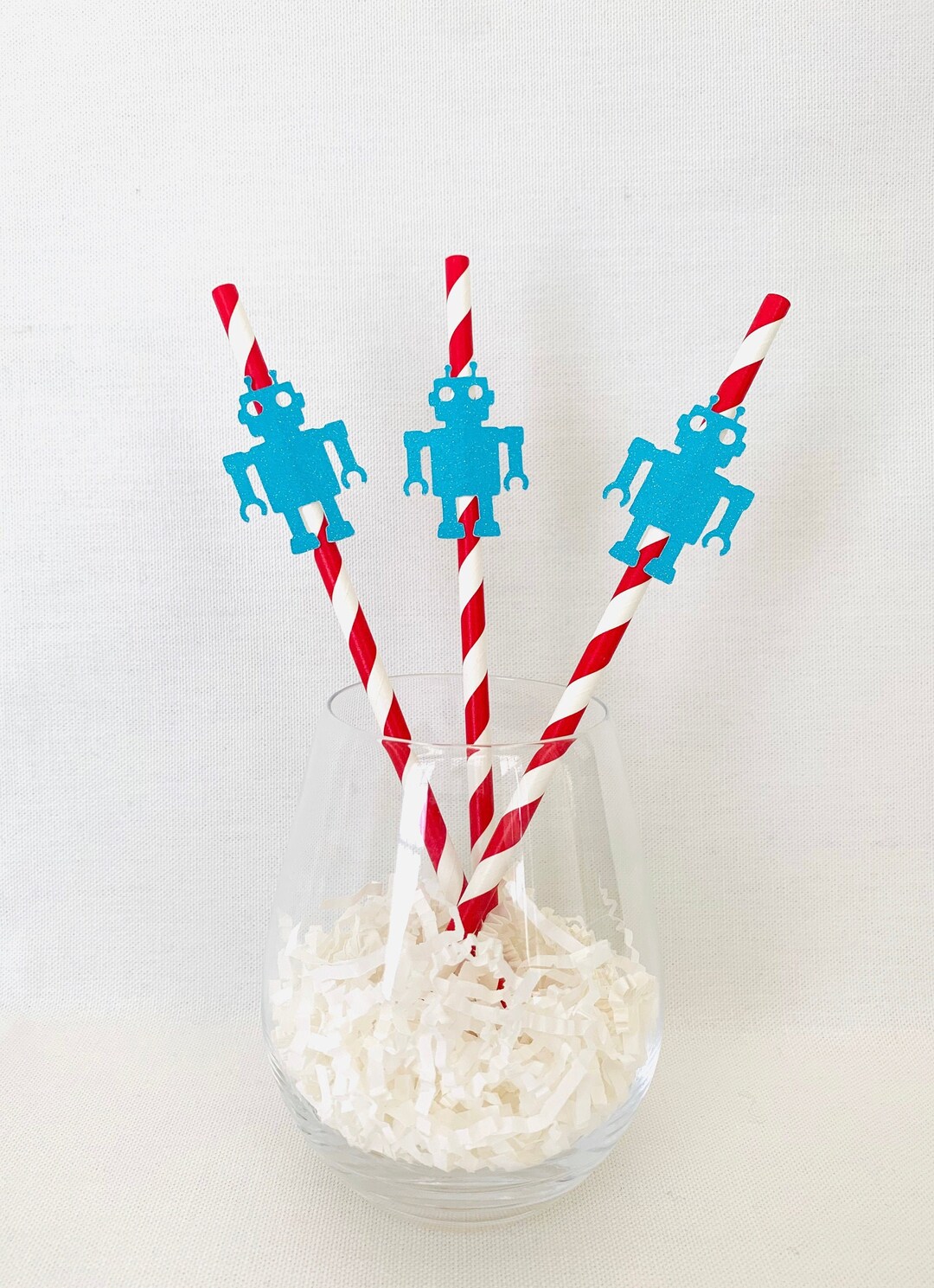 12 Robot Straws - Boy Birthday - Science - Stripes - Paper Straws ...