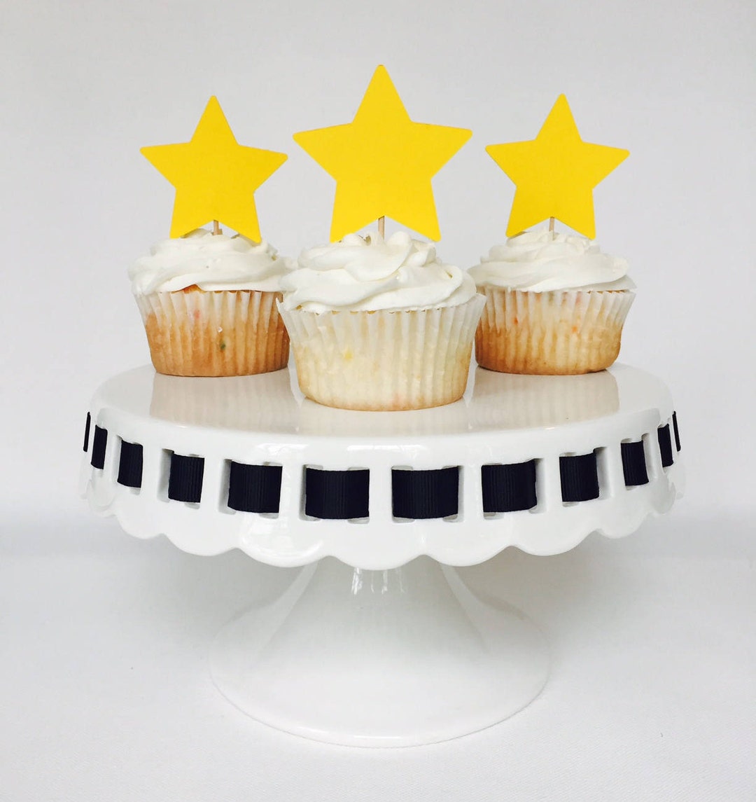 Star Cupcake Toppers - Yellow - Moon and Stars Party - Birthday Party ...