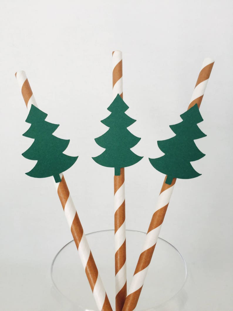 12 Pine Tree Party Straws Woodland Baby Shower Camping - Etsy