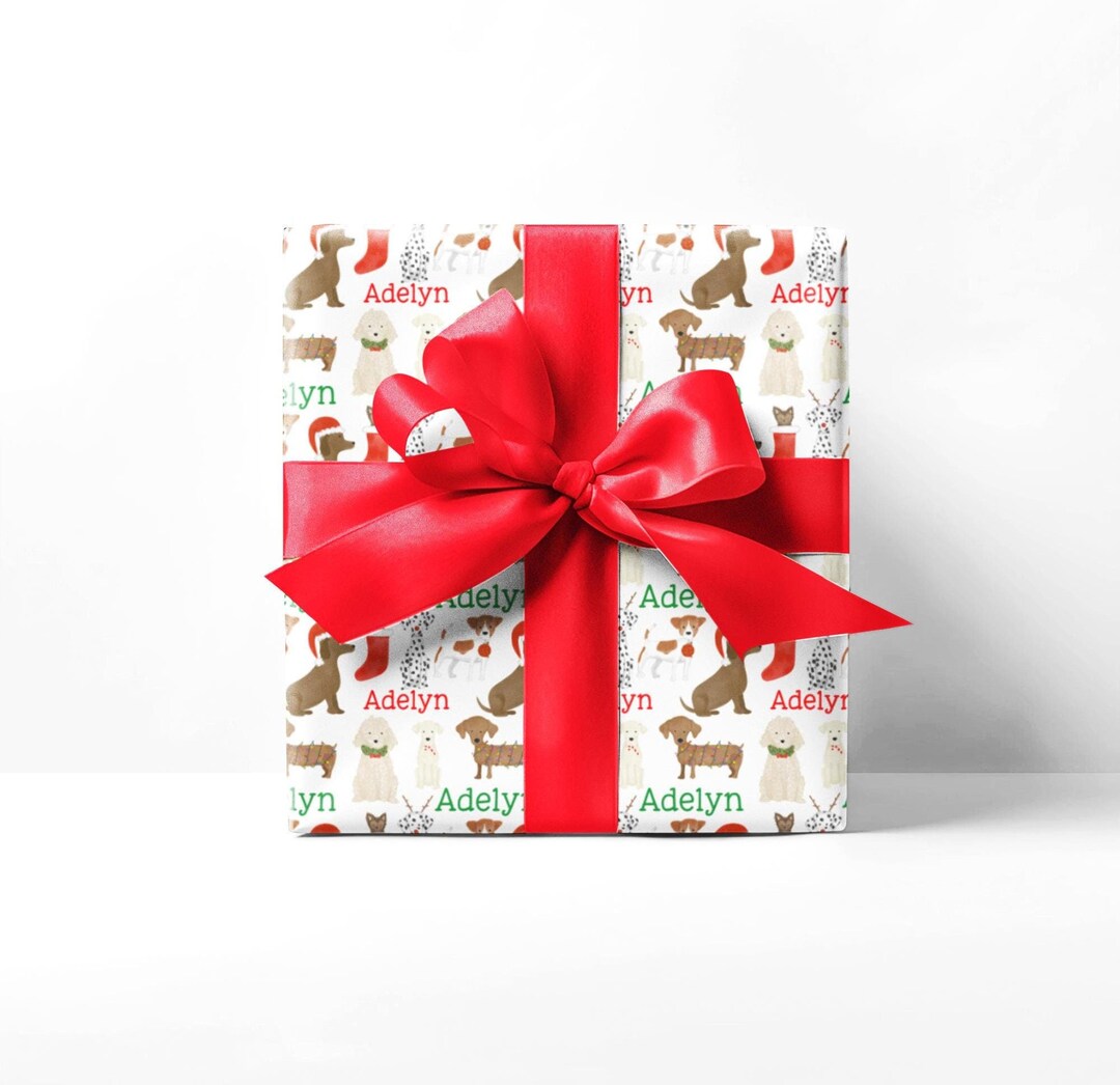 Personalized Christmas Dogs Wrapping Paper, Kids Christmas Gift Wrap ...