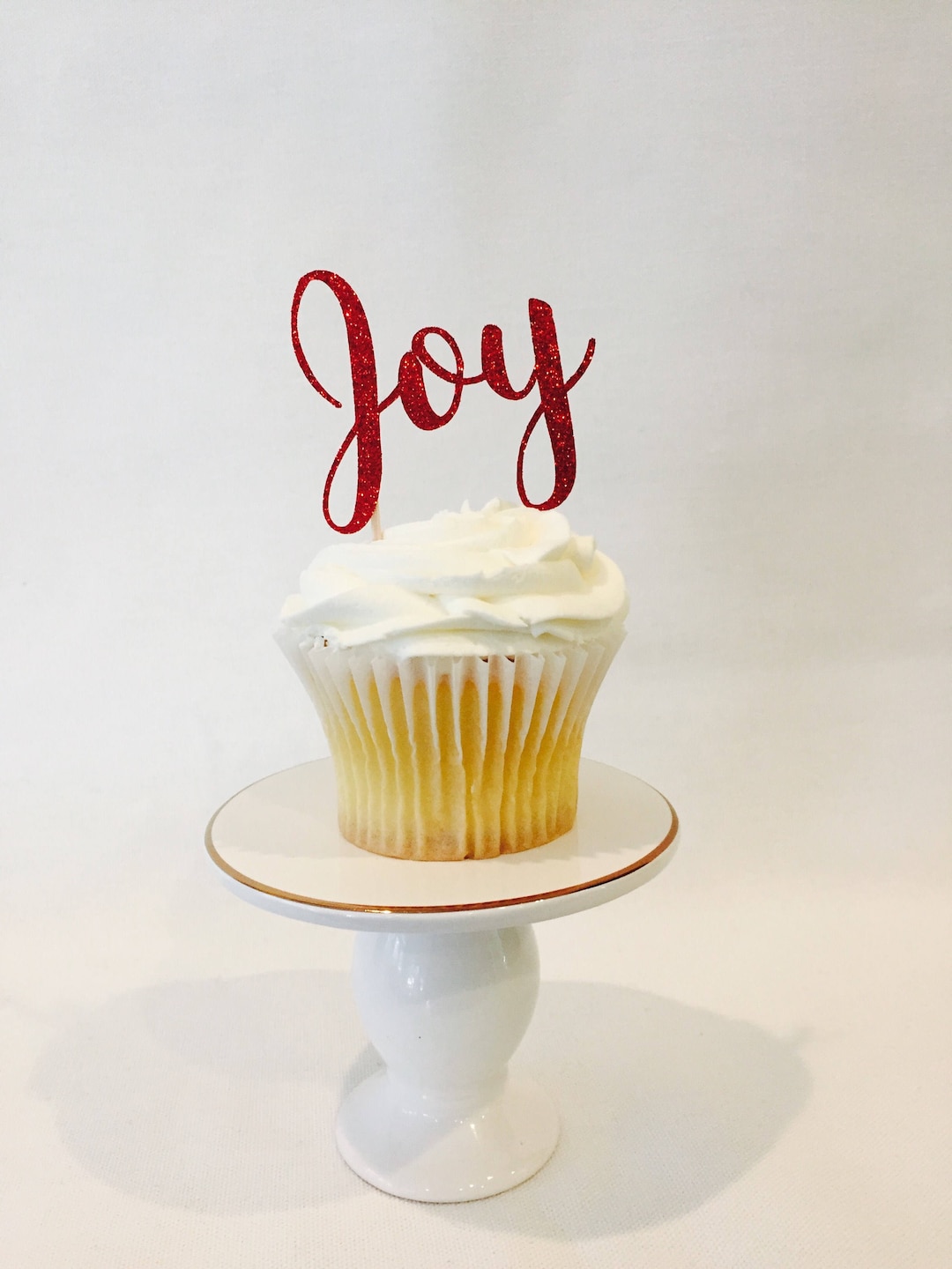 12 Christmas Cupcake Toppers - Joy - Red Glitter - Christmas Party ...
