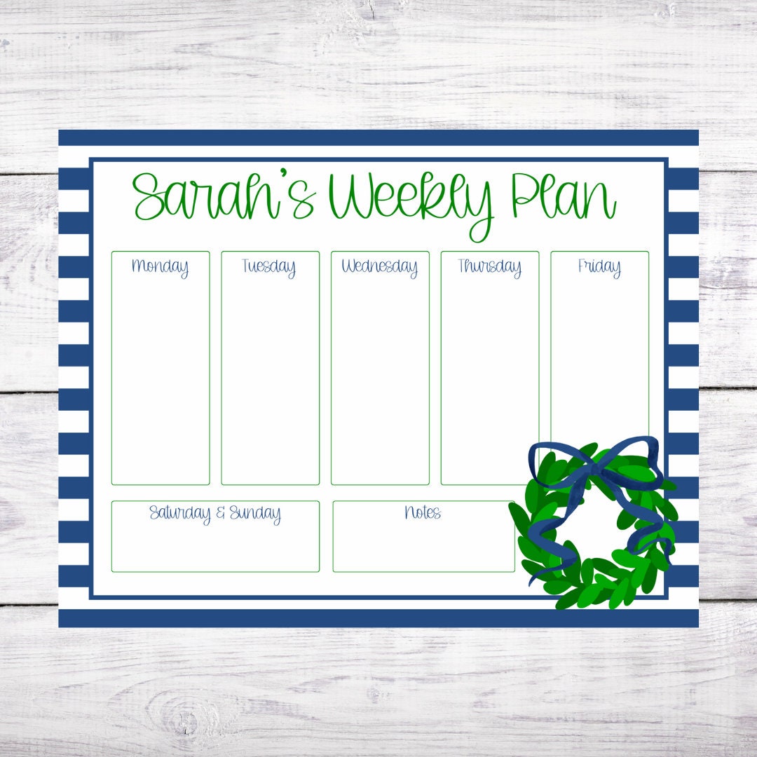 Personalized Weekly Planner Notepad: Boxwood Wreath Design - Etsy