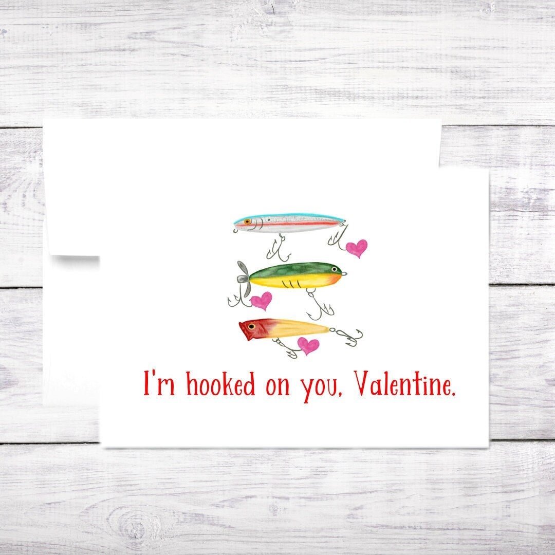 Funny Fishing Valentine's Day Card: Hooked on You - Etsy