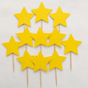 Star Cupcake Toppers - Yellow - Moon and Stars Party - Birthday Party ...