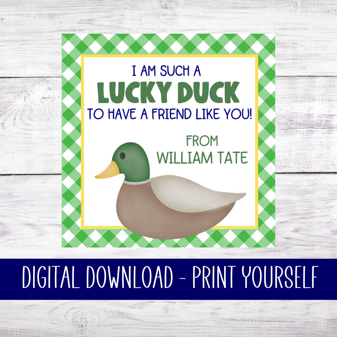 Printable Valentine Tag Lucky Duck Hunting Boy Valentine Edit and Print ...