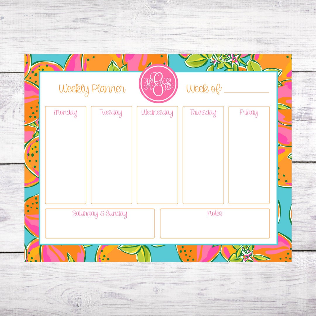 Monogram Weekly Planner Notepad: Preppy Citrus Design - Etsy