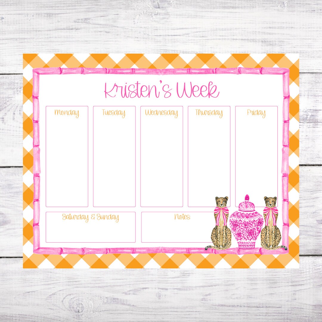 Personalized Leopard Weekly Planner Notepad: Preppy Desk Organizer - Etsy
