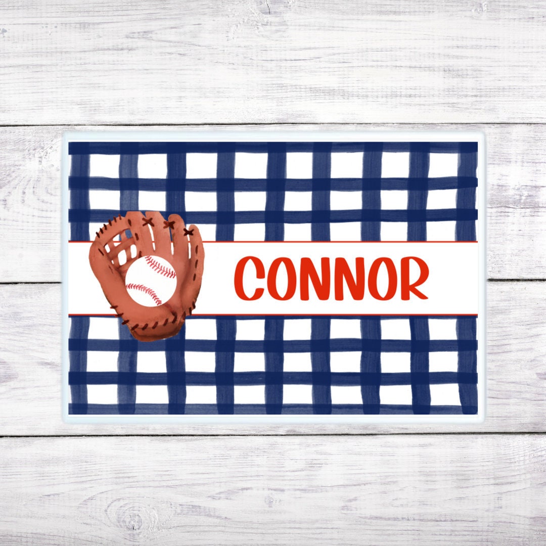 Personalized Baseball Placemat: Navy Gingham, Kid's Sports Gift - Etsy