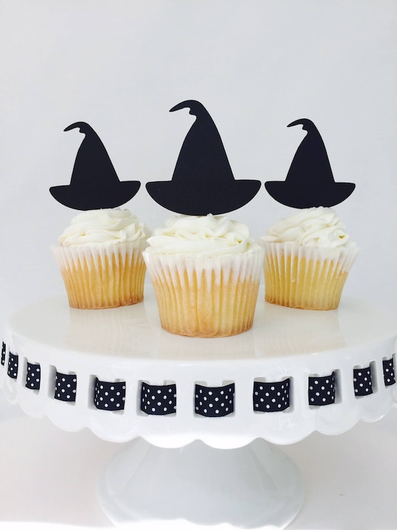 12 Witch Hat Cupcake Toppers Halloween Halloween Party | Etsy