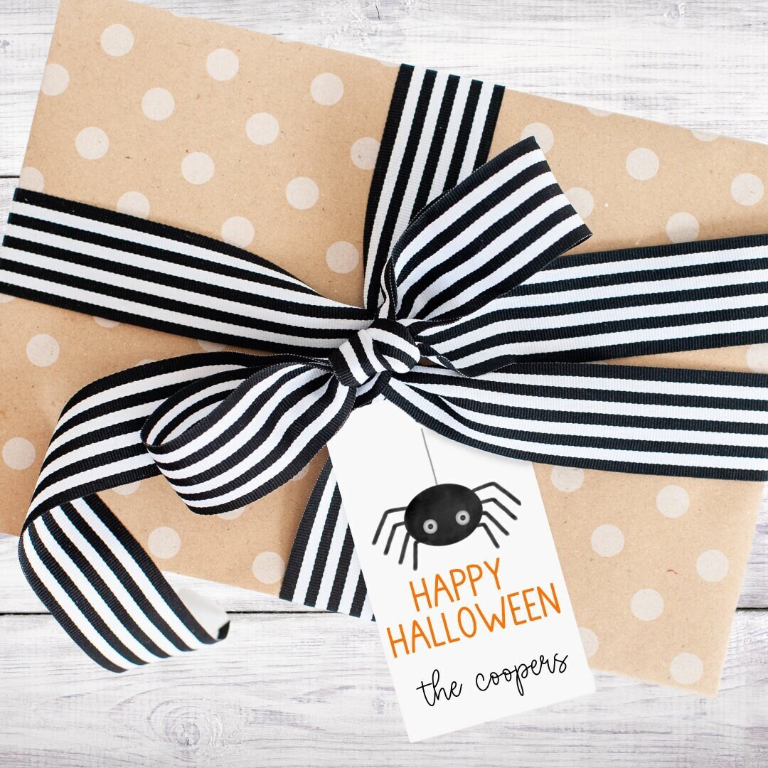 Personalized Halloween Gift Tags – Spider Party Favor, Black & Orange ...