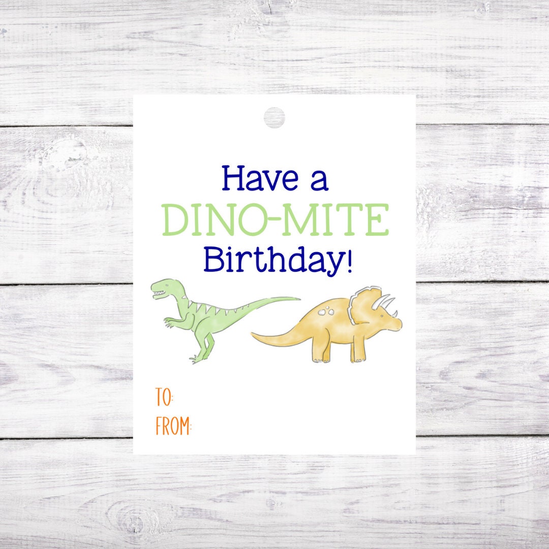 Birthday Gift Tags Set of 5 String Included Dinosaurs Pun Funny Boy ...