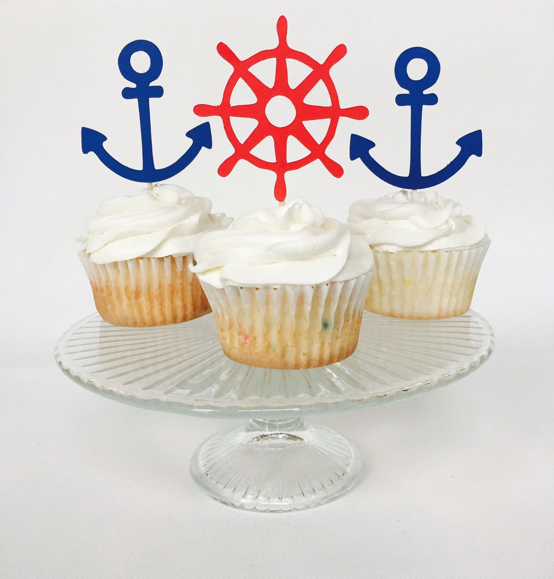 Nautical Cupcake Toppers - Anchor - Ships Wheel - Ahoy - Birthday Party ...