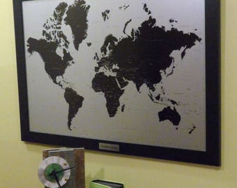 Large Framed Push Pin World Map 24x36 Rustic Style - Etsy