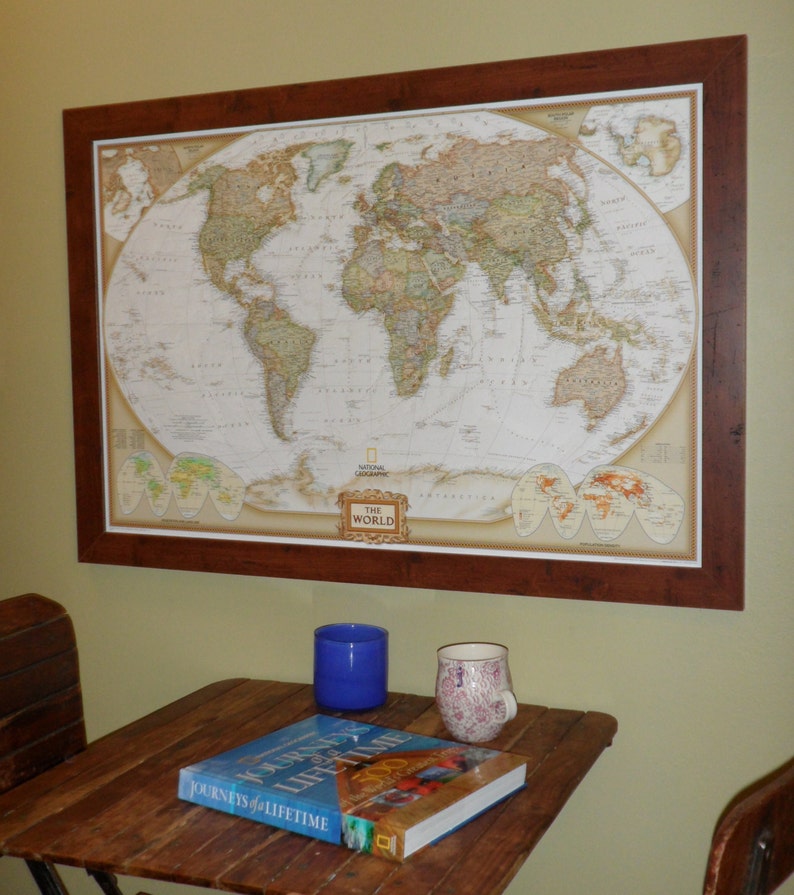World Earth-toned Push Pin Travel Map With Pins and Frame - Etsy