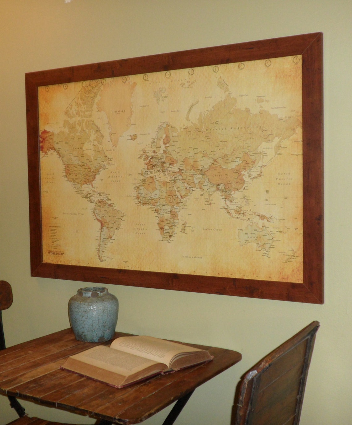 Vintage Style World Push Pin Travel Map With Pins and Frame - Etsy