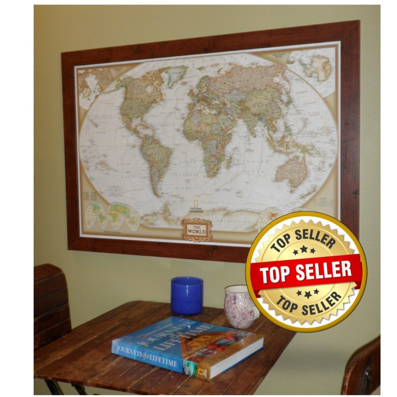 World Earth-toned Push Pin Travel Map With Pins and Frame - Etsy