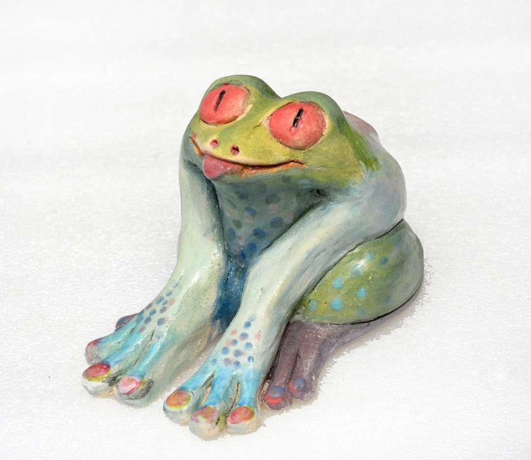 Ceramic Frog. One of a Kind Animal Figurine Whimsical Home Décor From ...