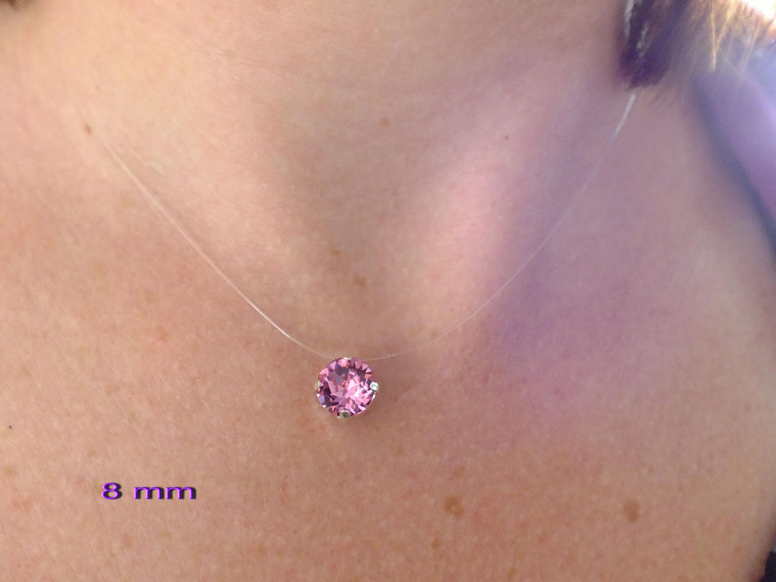 Collier fil transparent Nylon Swarovski cristal bleu ou rose | Etsy