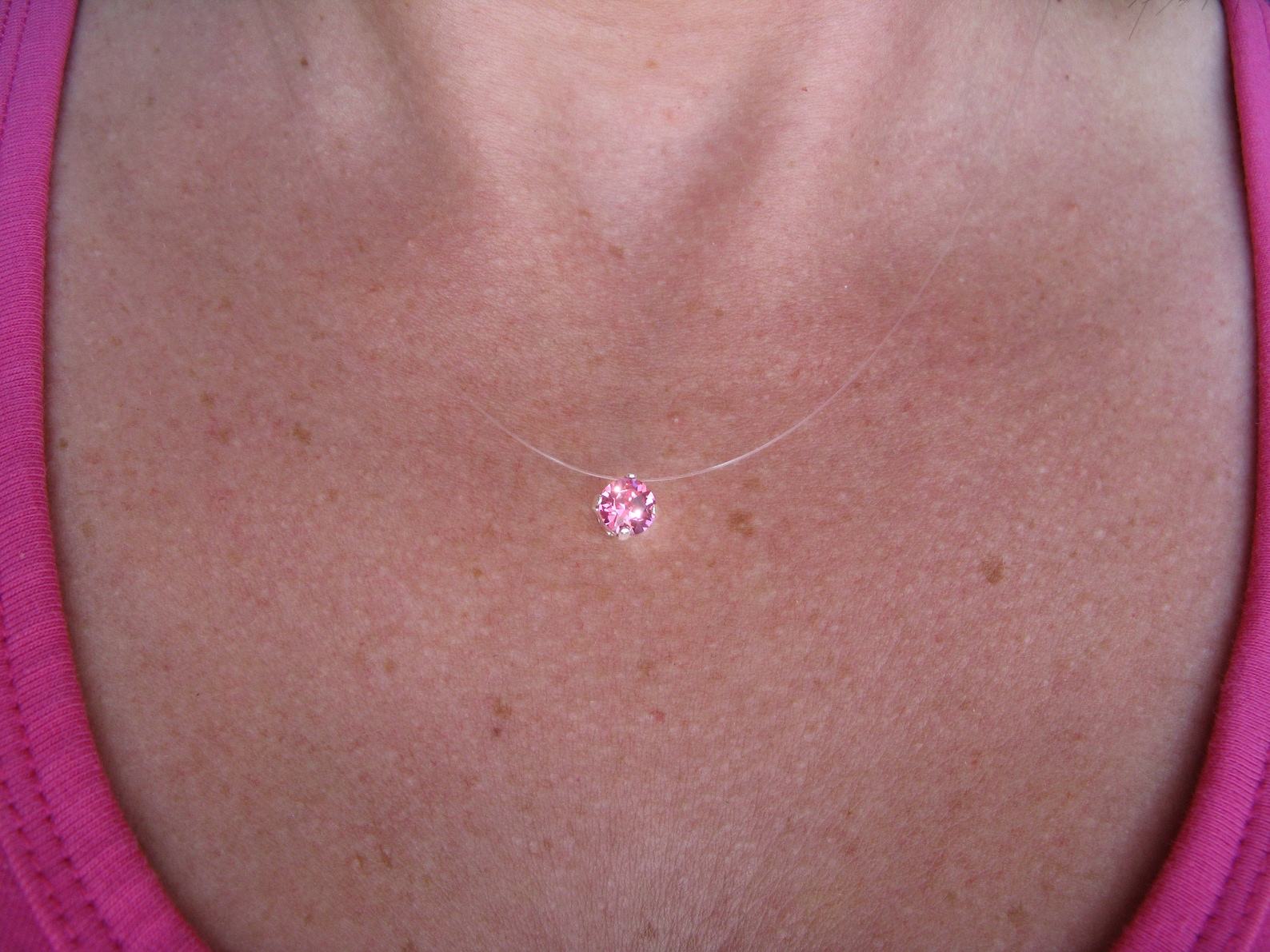 Collier fil transparent Nylon Swarovski cristal bleu ou rose | Etsy