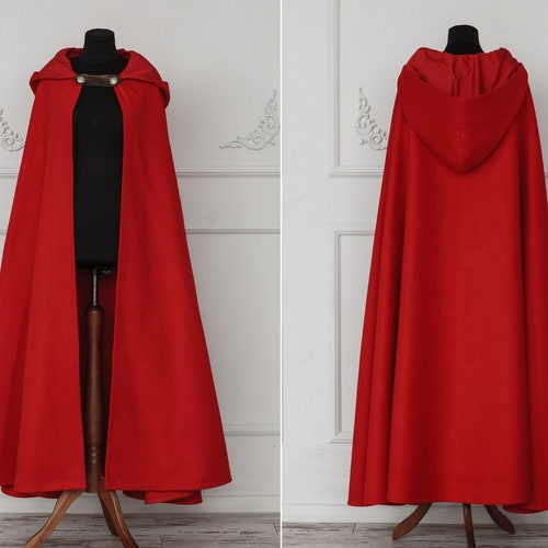 Red Vegan Wool Cloth Cape Hooded Cloak Riding Hood Cloak With - Etsy
