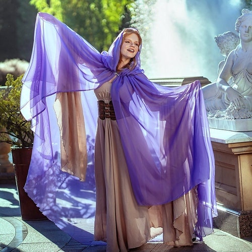 Velvet Fantasy Cape Purple Hooded Cloak LARP Costume - Etsy