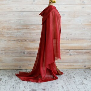 Red Tulle Cape, Sheer Hooded Cloak, Wicca Cloak, Fantasy Elven Cape ...