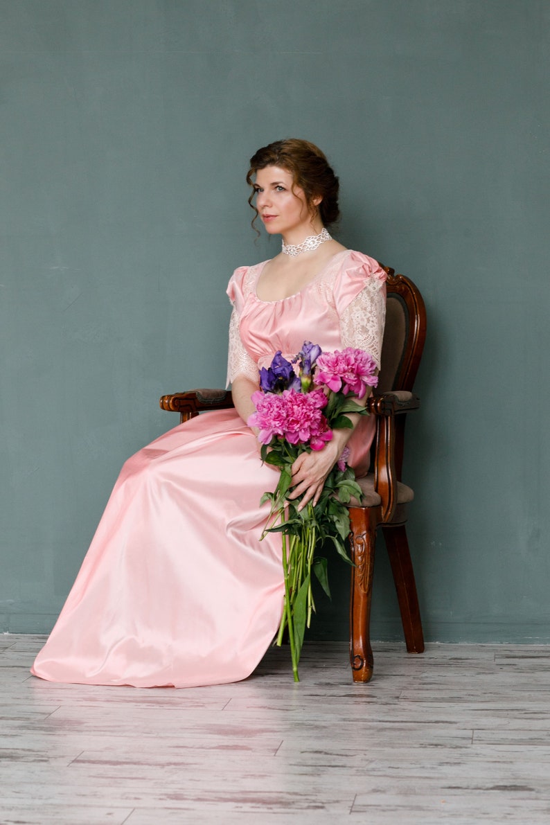 Rose Silk Regency Gown Regency Dress Bridgerton Style Empire - Etsy UK