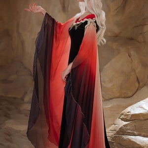 Black and Red Fantasy Gown With Ombre Chiffon Sleeves, Velvet Elven ...