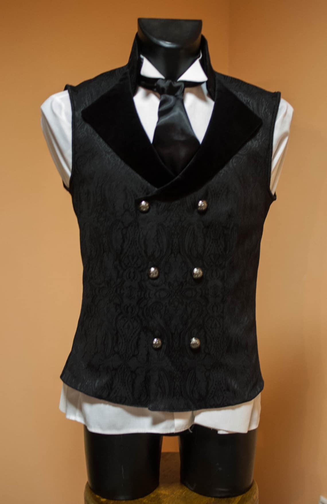 Double-breasted Men's Black Vest With Velvet Collar | Etsy