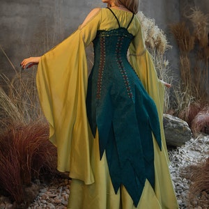Green Elvish Fantasy Dress, Cottagecore Cotton Dress, Fairy Costume ...
