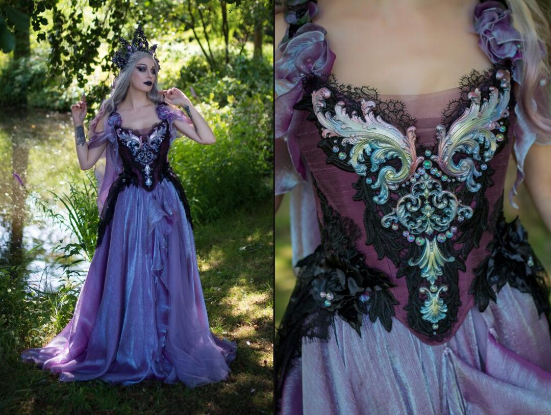Jardin interdit, robe fantastique avec un corset en soie, robe de bal ...