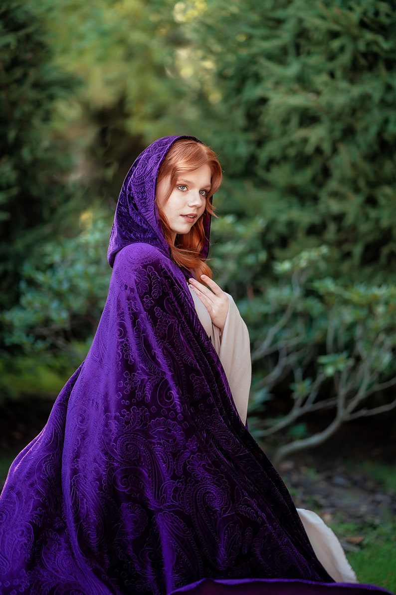 Velvet Fantasy Cape Purple Hooded Cloak LARP Costume | Etsy