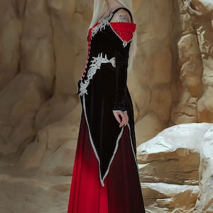 Gothic Dragon Style Dress, Black and Red Fantasy Gown With Ombre ...