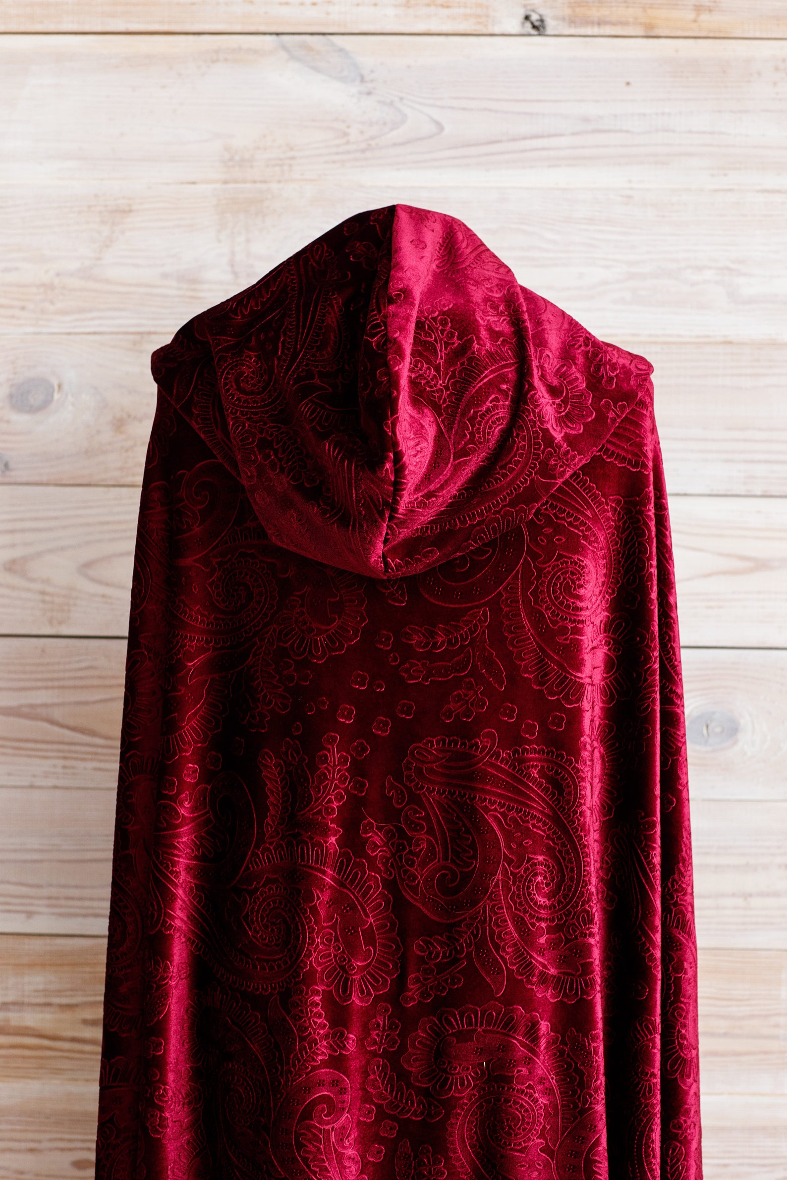 Velvet Fantasy Cape, Magenta Red Hooded Cloak, Halloween Clothing, LARP ...