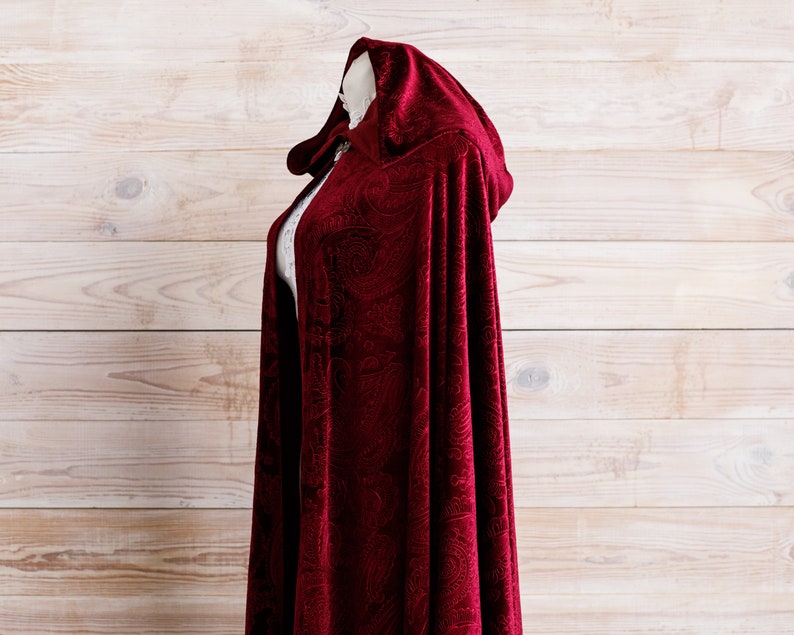 Velvet Fantasy Cape, Magenta Red Hooded Cloak, Halloween Clothing, LARP ...