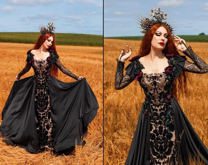 Dark Fantasy Dress With Corset, Vampire Gown, Gothic Wedding Dress ...